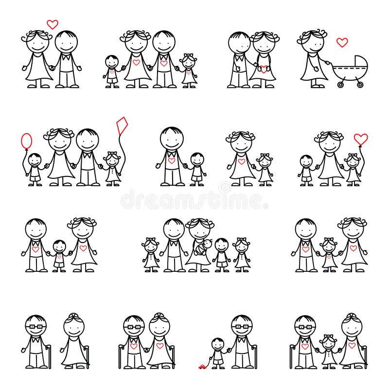 Family drawing set stock vector. Illustration of illustration - 37562526