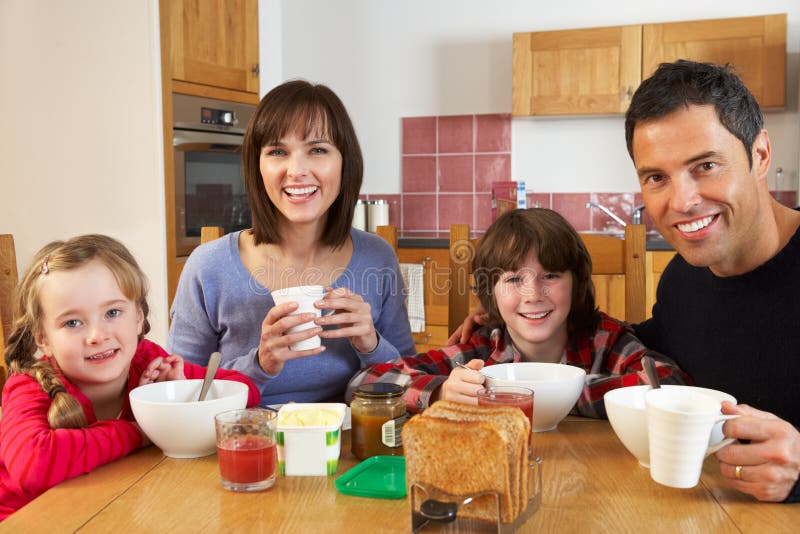 Family Eating Breakfast Together in Kitchen Stock Photo - Image of girl ...