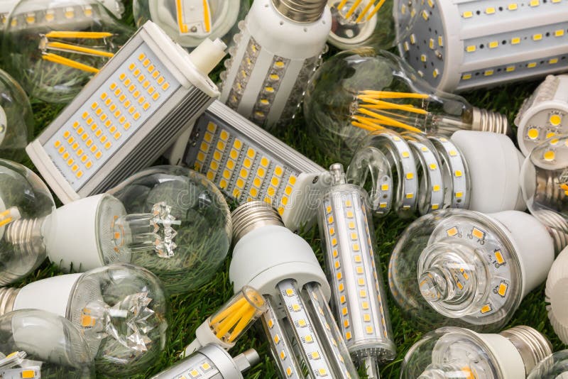 Family of Eco LED Bulbs of Various Types Stock Image - Image of energy ...