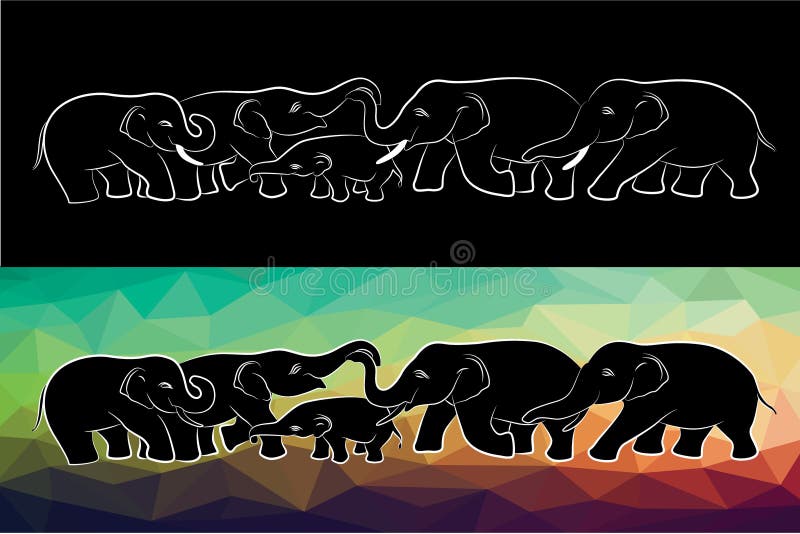 Family Elephant of Wildlife Line and Low Poly Vector Design Stock ...