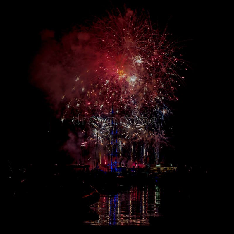 Family, Enjoying Firework Display in Monaco, Summertime on the Port ...