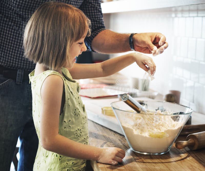 Family Father Girl Making Cookies Learning Baking Concept Stock Photo ...