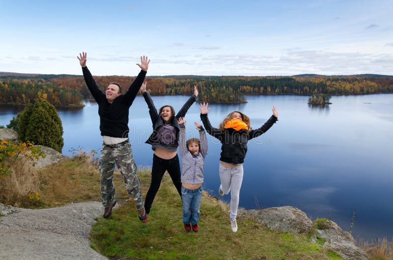 Family Feel Freedom in Autumn Scenery Stock Image - Image of enjoy ...