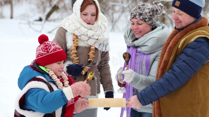 Family of Four are Beating Rolling Pin with Wooden Stock Video - Video ...