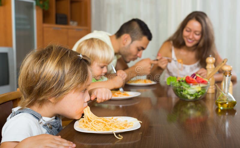 Family Four Having Pasta Stock Photos - Free & Royalty-Free Stock ...