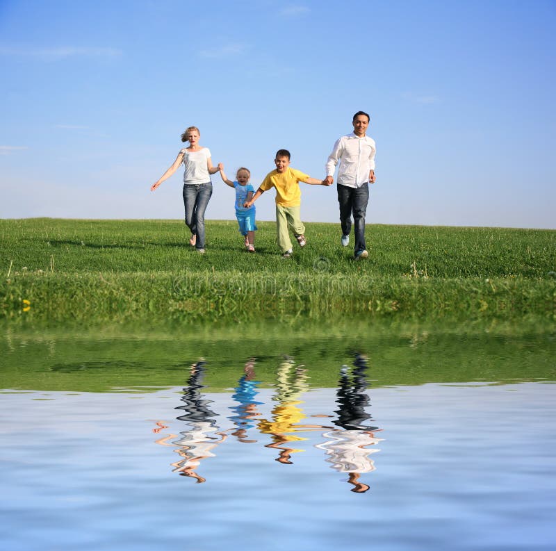 Family of four running stock photo. Image of healthy, people - 4496518