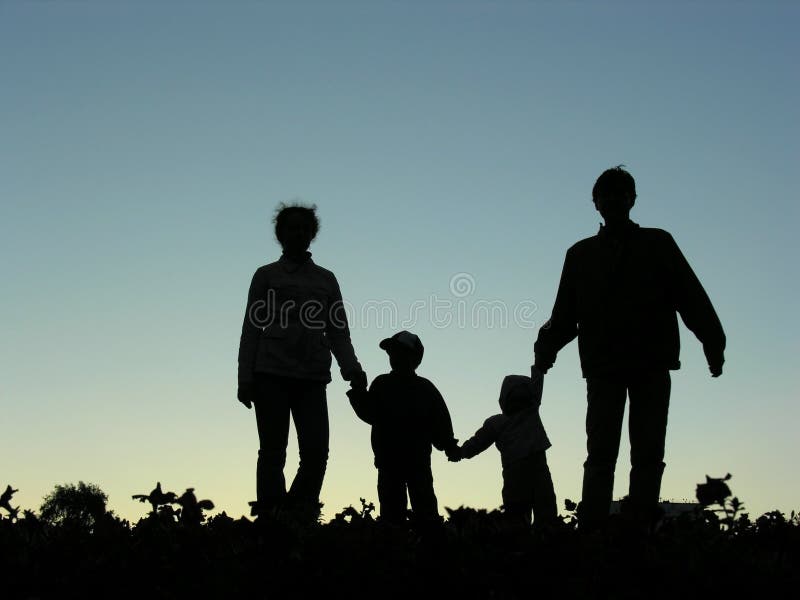 Family Of Four Silhouette Boy And Girl