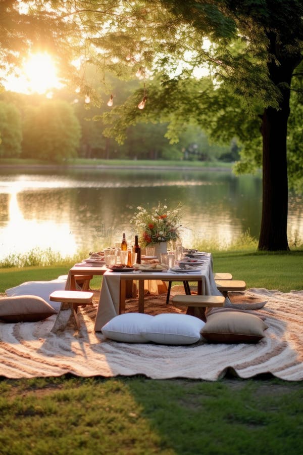 Family-friendly Picnic Setup in a Beautiful Park Setting Stock ...