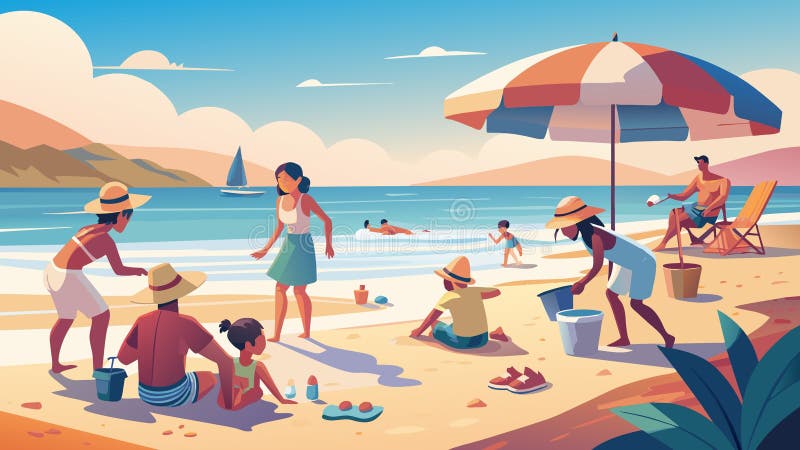 Family Fun Day at the Tropical Beach Resort Stock Photo - Illustration ...