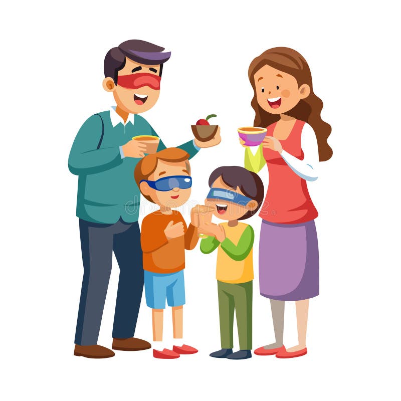 Family Fun: Illustration of a Family Participating in a Blind Taste ...