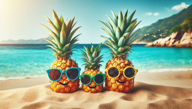 Family of Funny Interesting Pineapple in Sunglasses Stock Illustration ...