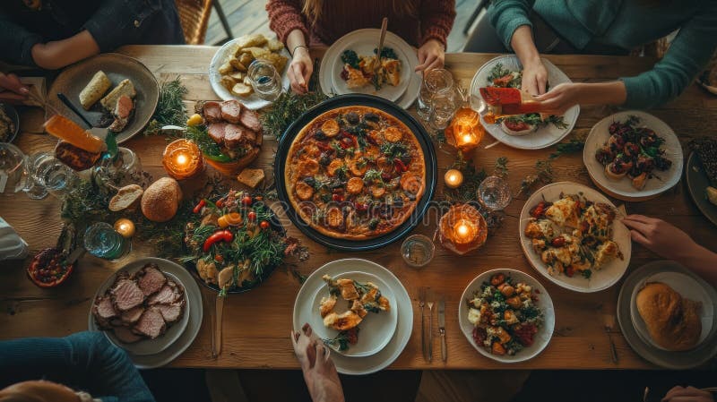 Family Gathering Around a Festive Table Stock Illustration ...