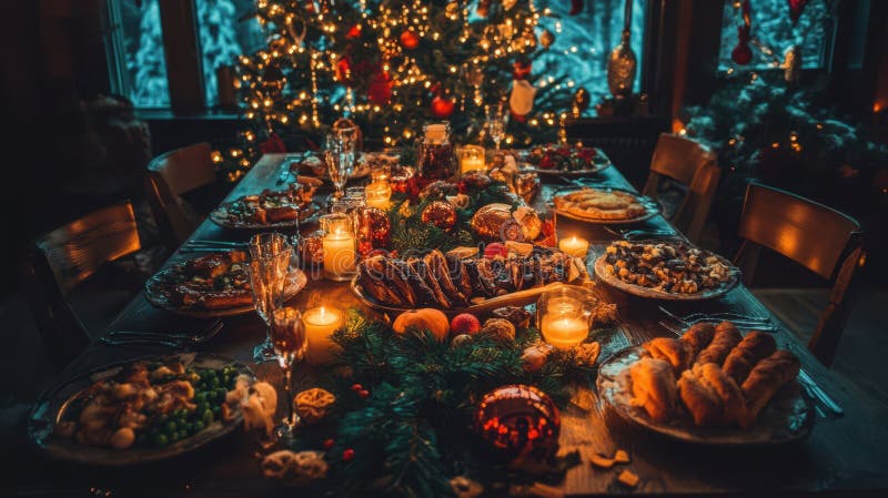 Family Gathering Around the Table for a Festive Christmas Dinner Stock ...
