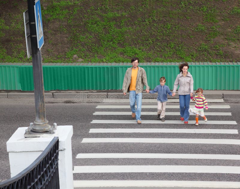 Family and Crossing Road, Behind Stock Photo - Image of lifestyle, blue ...