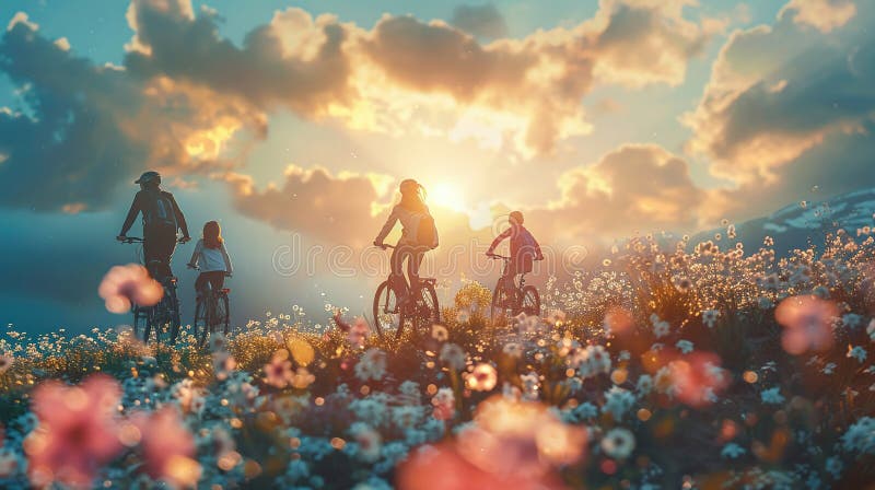 A Family Going for a Bike Ride Together. Stock Image - Image of relief ...