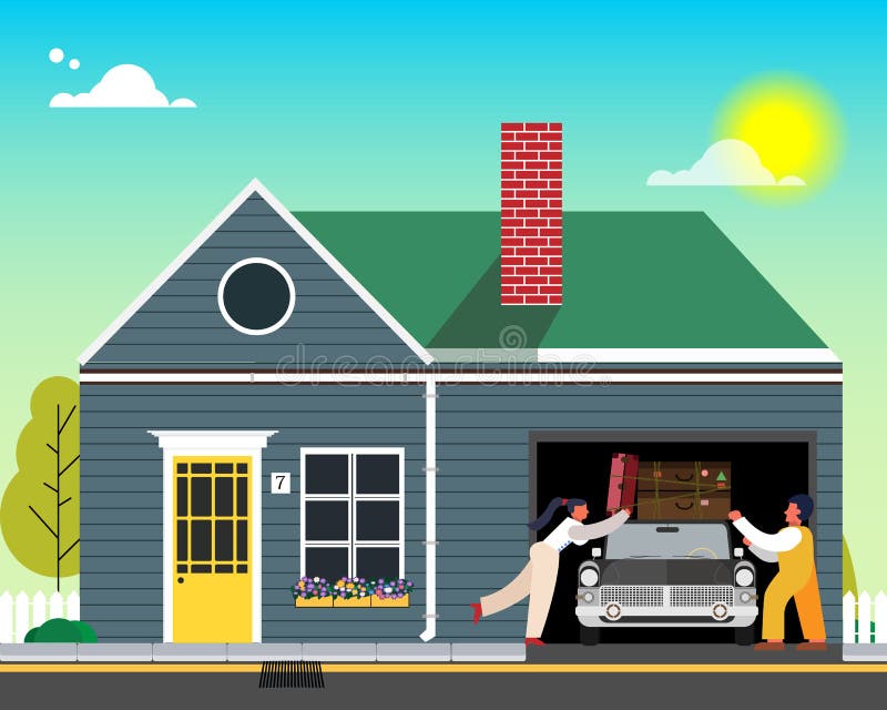 Family is Going To Rest. Loading Things on the Car Near the House ...