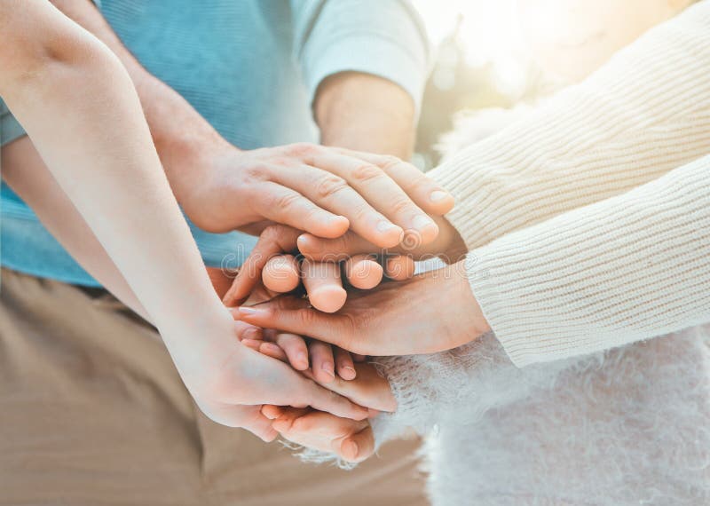 Family, Hands Together and Huddle Pile for Trust, Community or Support ...