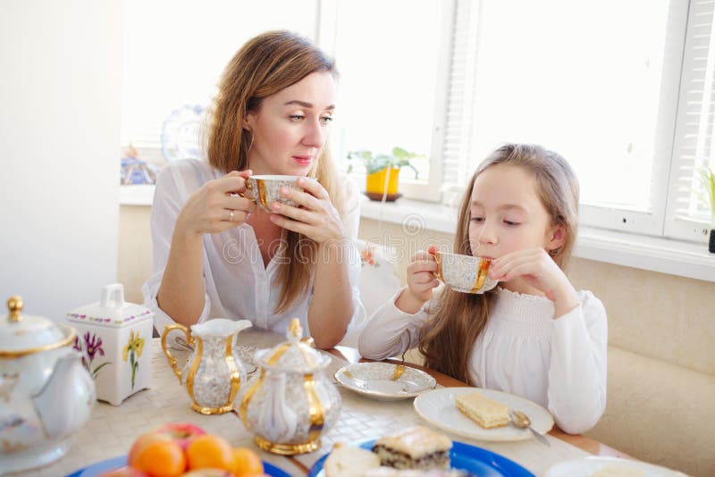 Family Has Breakfast in the Morning Stock Image - Image of girl, female ...