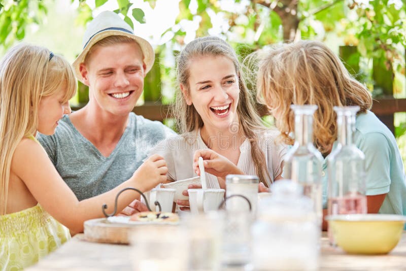 Family Has Fun Drinking Coffee Stock Photo - Image of child, happy ...