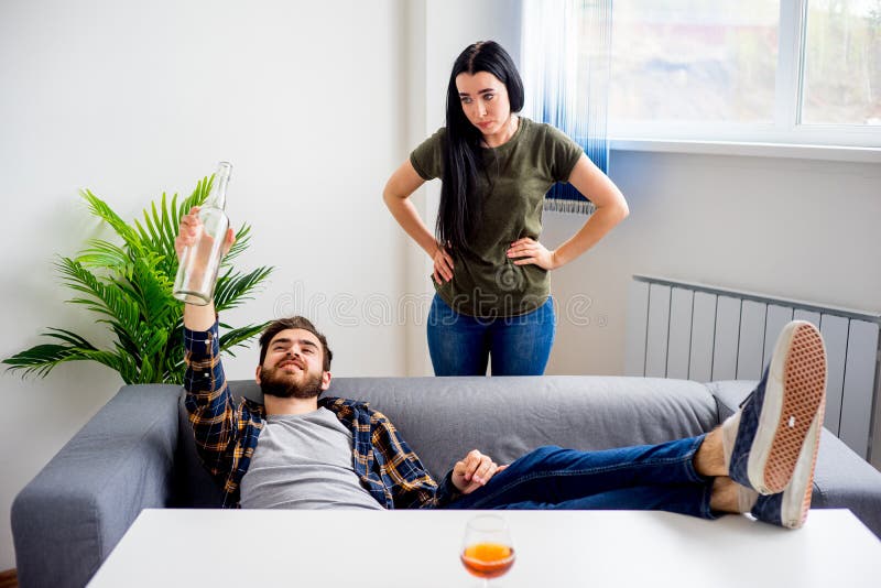Alcohol addicted husband stock image. Image of portrait - 100043099
