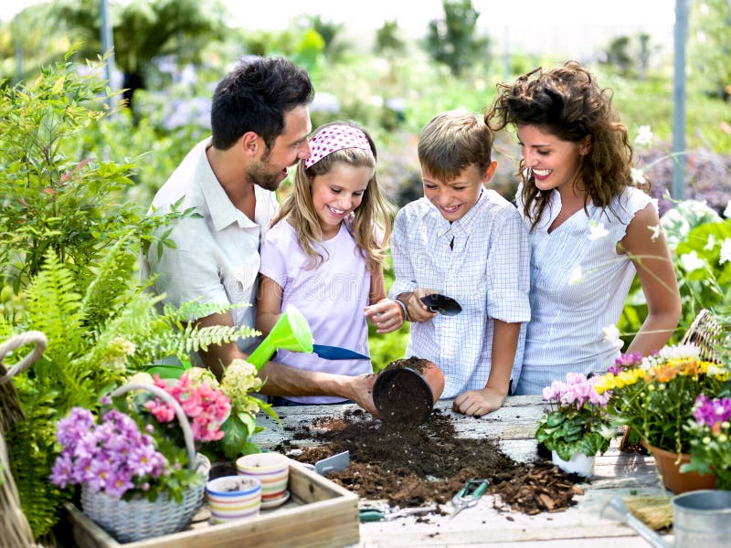 Family Have Fun in the Work of Gardening Stock Image - Image of ...
