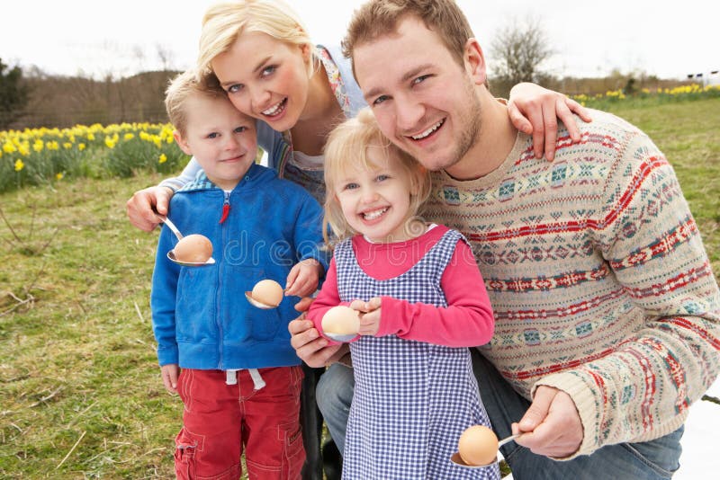 Family Having Egg and Spoon Race Stock Photo - Image of enjoying, hunt ...