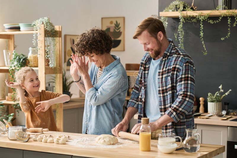Family Having Fun while Baking in Kitchen Stock Photo - Image of ...