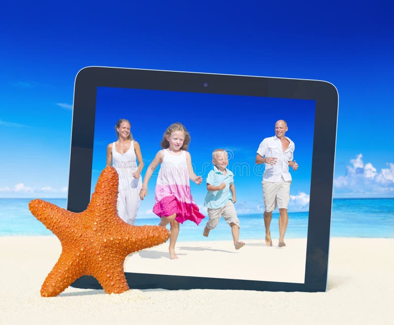 Family Having Fun Beach Tablet Pc Frame Stock Photos - Free & Royalty ...