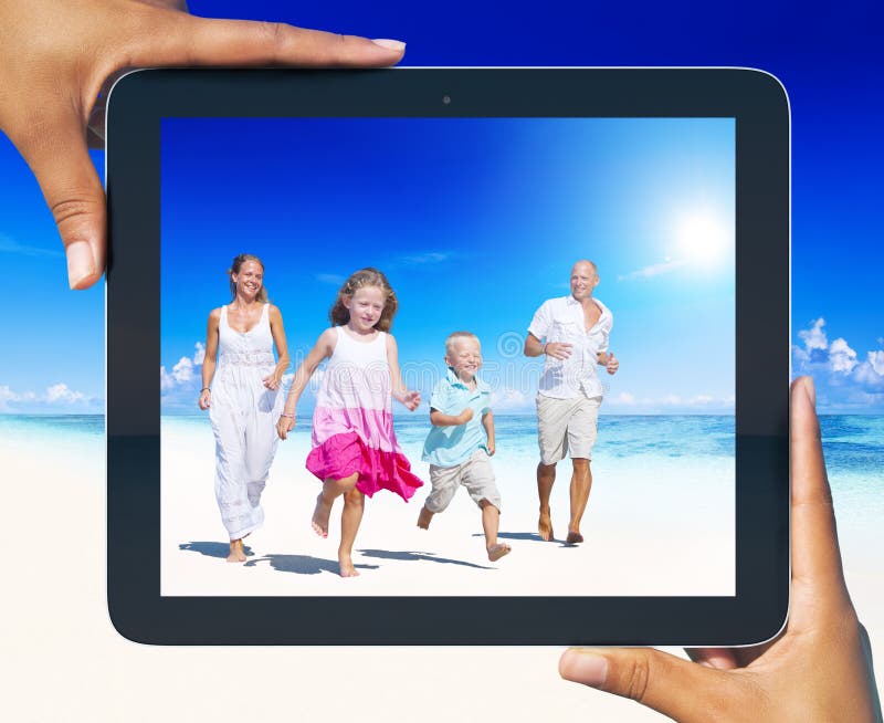 Family Having Fun Beach Tablet Pc Frame Stock Photos - Free & Royalty ...