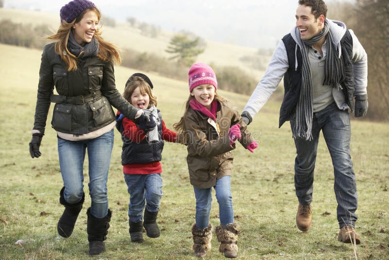 Family Having Fun in the Country in Winter Stock Photo - Image of ...