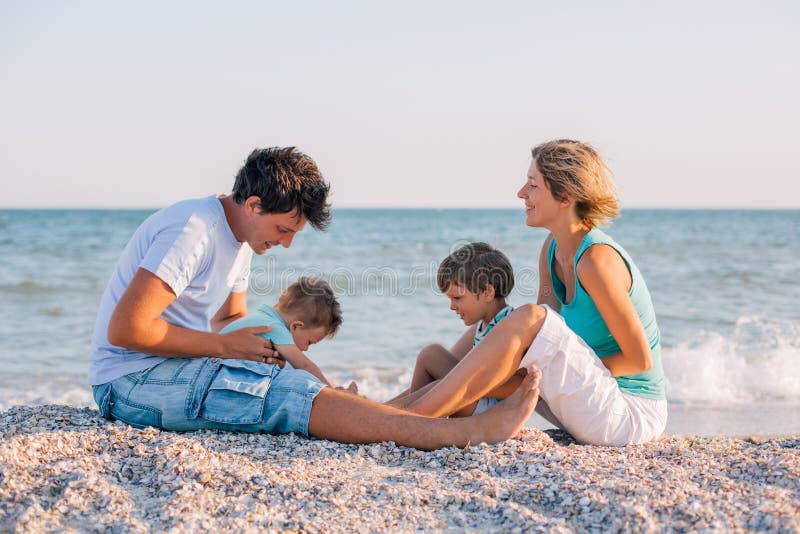Family Having Fun on Tropical Beach Stock Image - Image of father ...
