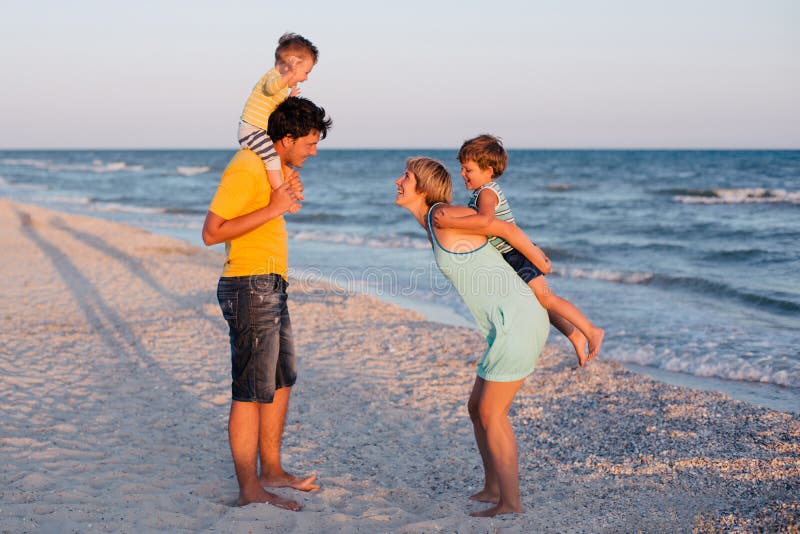 Family Having Fun on Tropical Beach Stock Image - Image of outside ...