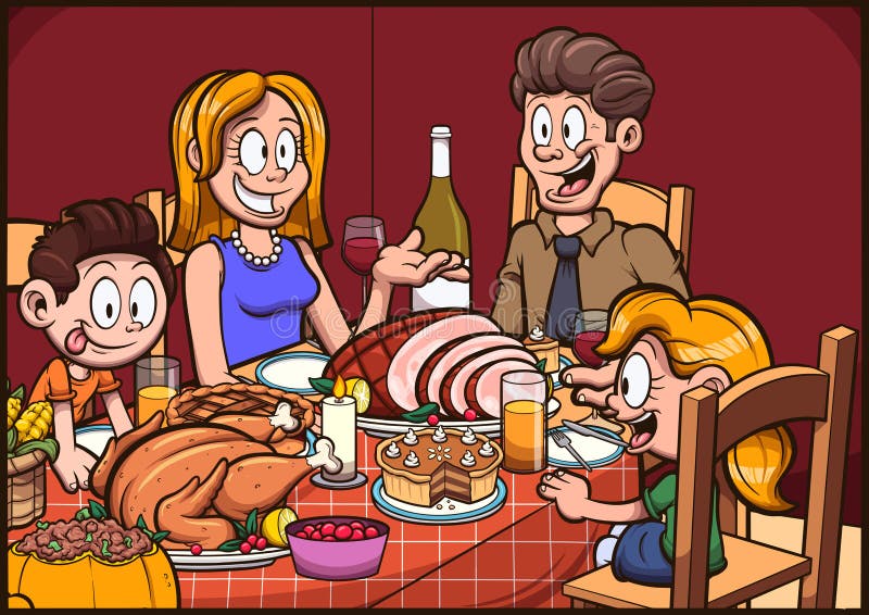 Family Having Thanksgiving Dinner. Vector Illustration with Simple ...
