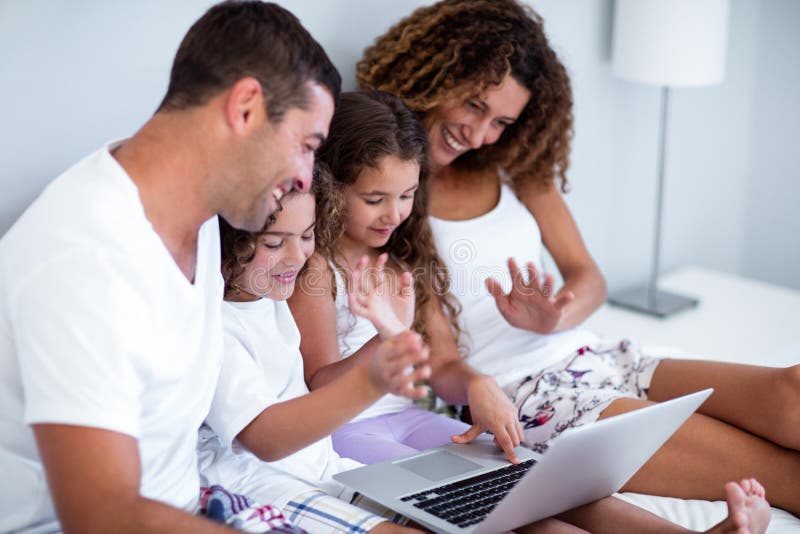 Family Having Video Chat on Laptop Stock Photo - Image of apartment ...
