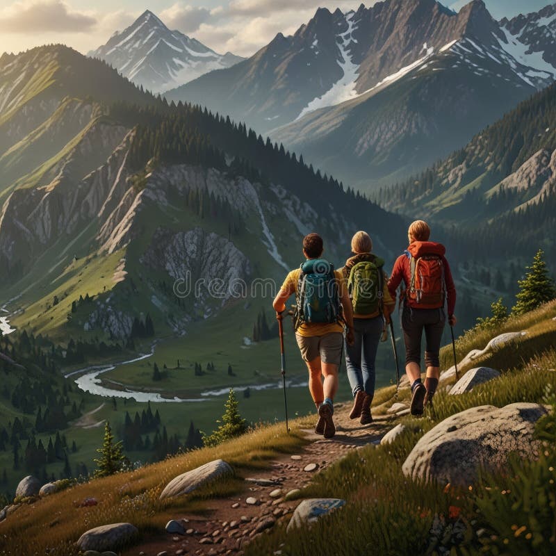 A Family Hiking in the Mountains, Bonding through Adventure and Unity ...