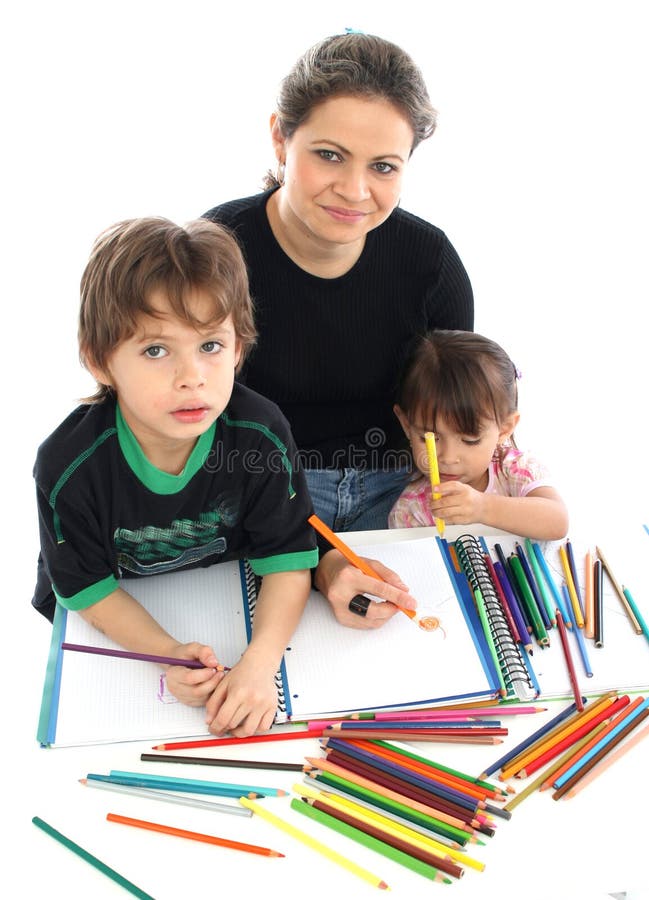 Family at home drawing stock image. Image of group, playschool - 12051821