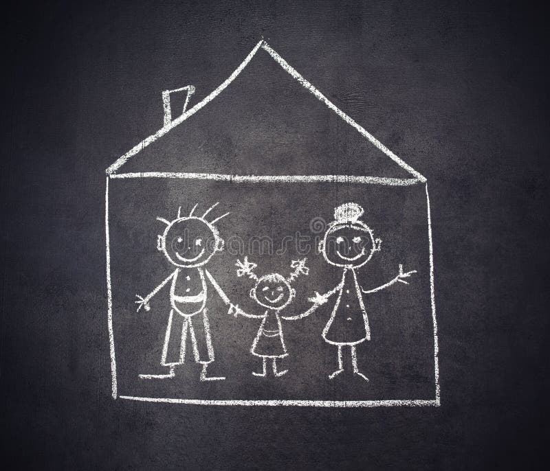 Family and Home are Drawn with Chalk on a Blackboard Stock Photo ...