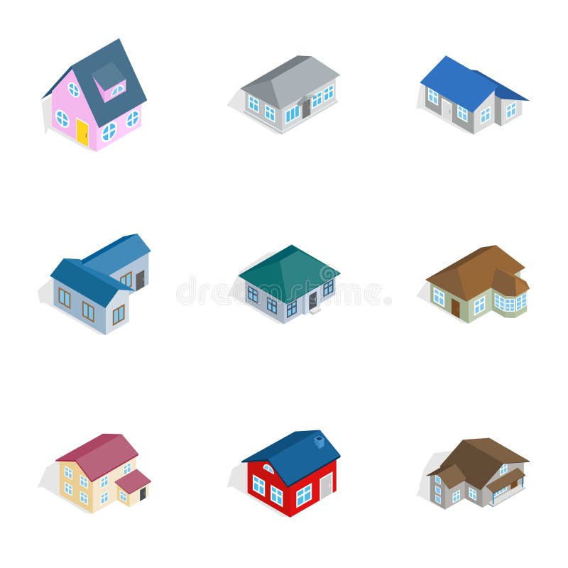 Family Home Icons Set, Isometric 3d Style Stock Vector - Illustration ...