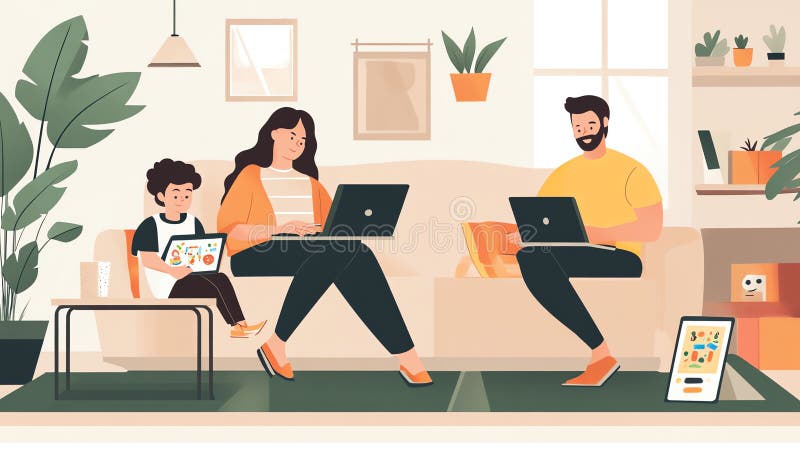 Family Home Office Illustration Stock Image - Image of design, modern ...