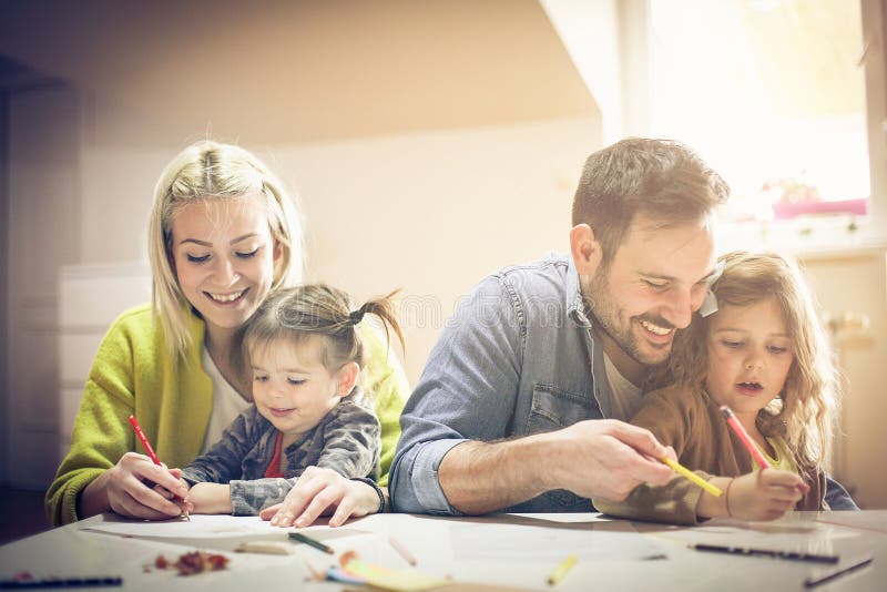 Drawing together. stock image. Image of daughters, bonding - 120292417