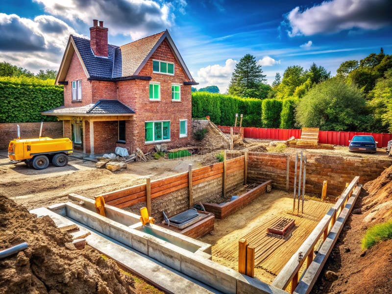 Family Home Renovation Foundation Digging and Formwork for a Solid New Foundation Stock ...