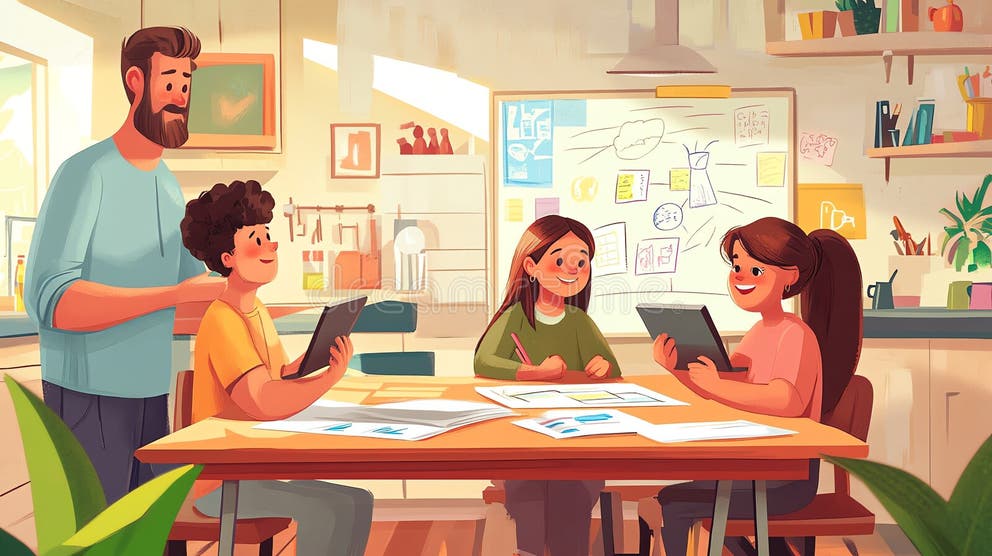 Family Home Study Session Illustration Stock Image - Image of studying ...