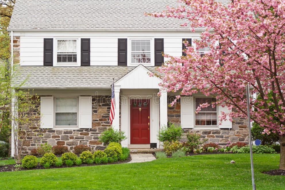 Family House with Front Lawn in Spring Stock Image - Image of nature ...