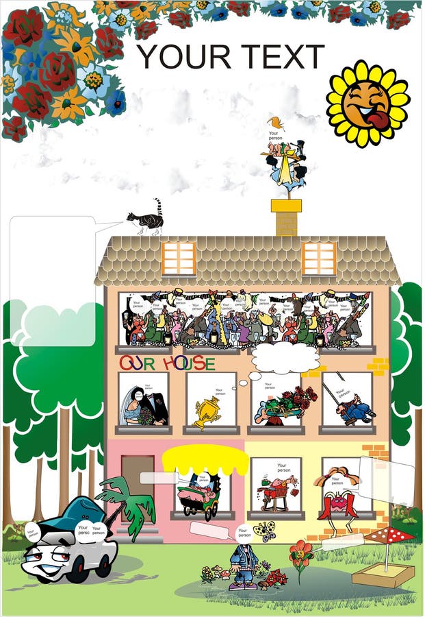 Family House and Life Poster Stock Illustration - Illustration of drawn ...