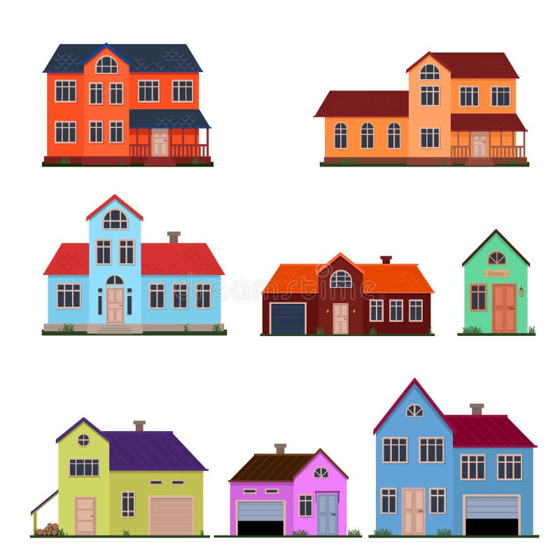 Family House Vector Illustration Set Stock Vector - Illustration of ...