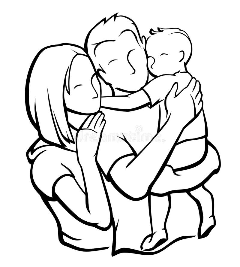 Family Hug, Line Art Illustration Stock Vector - Illustration of parent ...