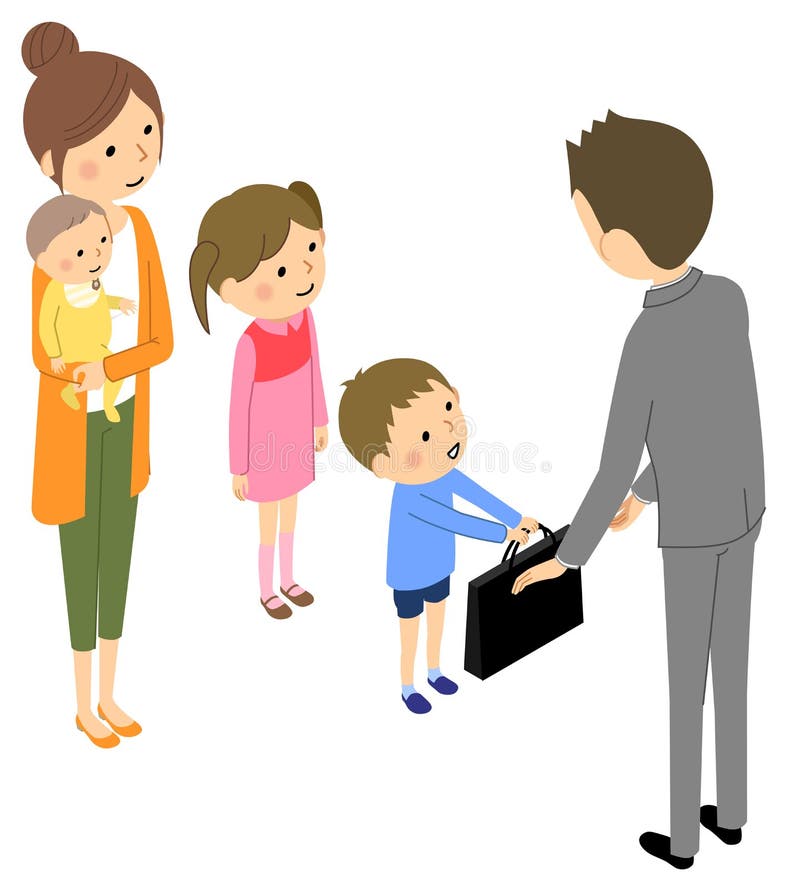 A Family Seeing Off the Father Drawn in an Isometric Drawing Stock ...