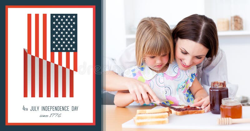 Family Independence Day with USA Flag Stock Illustration - Illustration ...