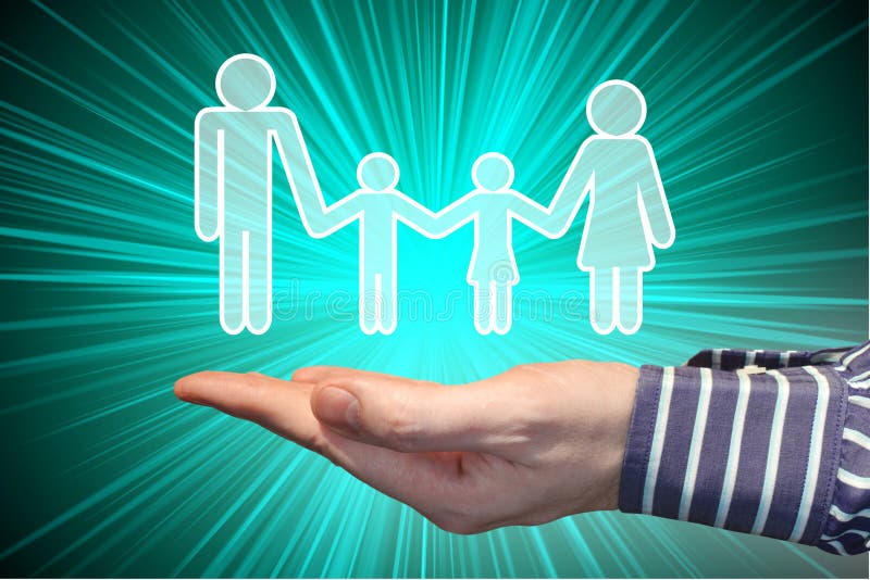 Hand, Blue Background, Family Insurance Concept Stock Image - Image of ...