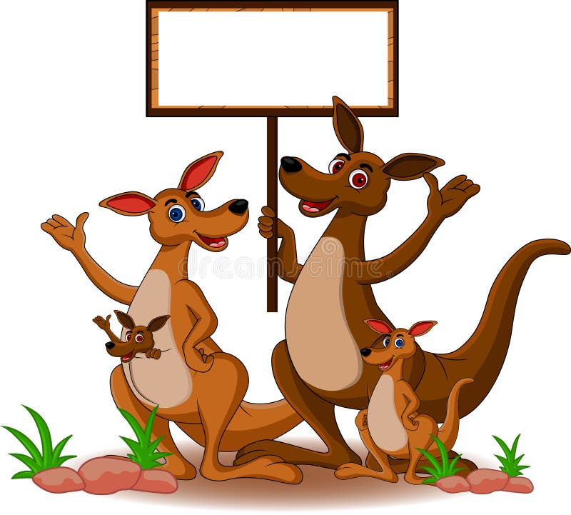 Family Kangaroo with Blank Board Stock Illustration - Illustration of ...